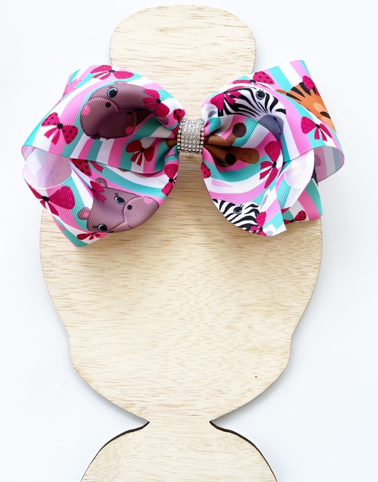 Zoo animals jumbo hair bow, big bow, zookeeper bow, baby animal bow ...