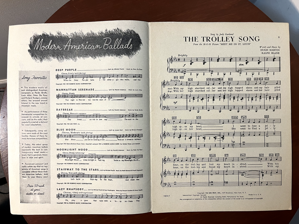 1944 Judy Garland The Trolley Song Meet Me In St. Louis Vintage Sheet ...
