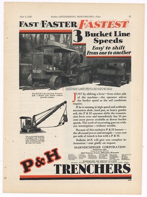 1930 Harnischfeger Trencher Ad: Shown with Bucket Line Loader for Dump ...