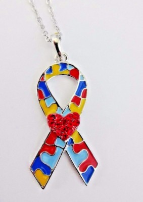 Puzzle Piece Necklace Autism Awareness Ribbon 18 To 22 Inch Silver ...