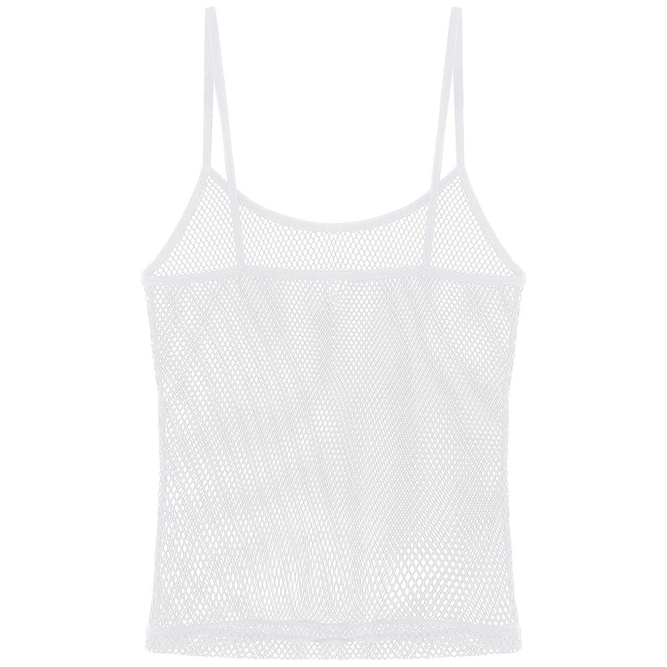 Womens Sheer Mesh Tank Tops Vest See-Through Sleeveless Mock Neck Crop ...