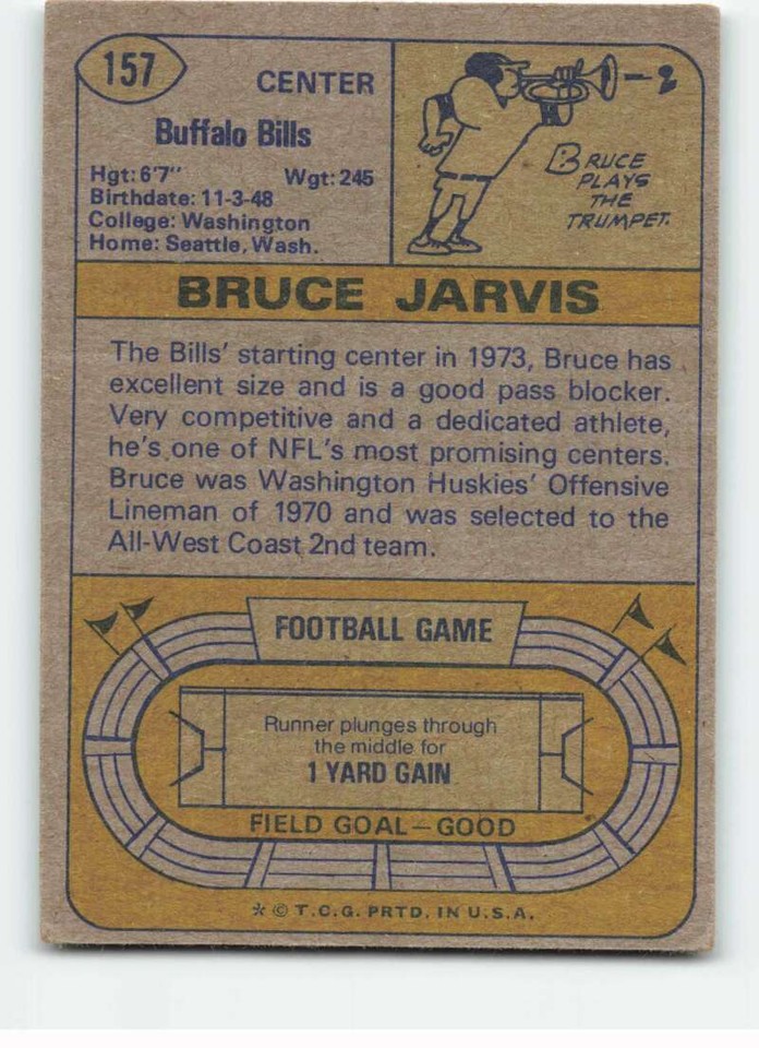 1974 Topps #157 Bruce Jarvis G/VG Good/Very Good Bills | eBay