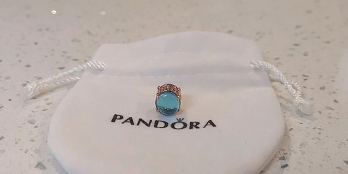 PANDORA~14K Rose Gold Blue Oval Crystal Cabochon Charm ALE/MET ...