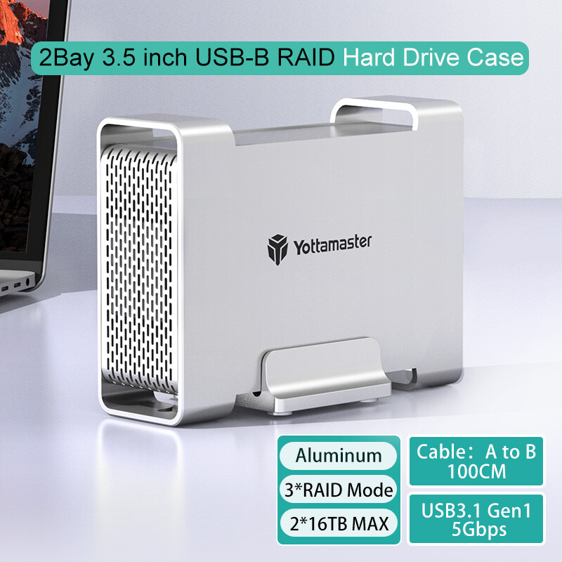 Yottamaster Dual 2 Bay RAID USB TypeC Hard Drive Enclosure For 3.5 ...