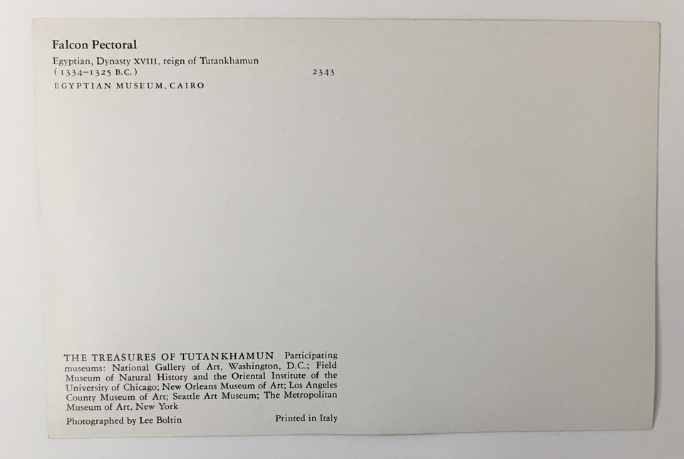 Postcard Egypt FALCON PECTORAL Egyptian Treasures King Tut Tutankhamun ...