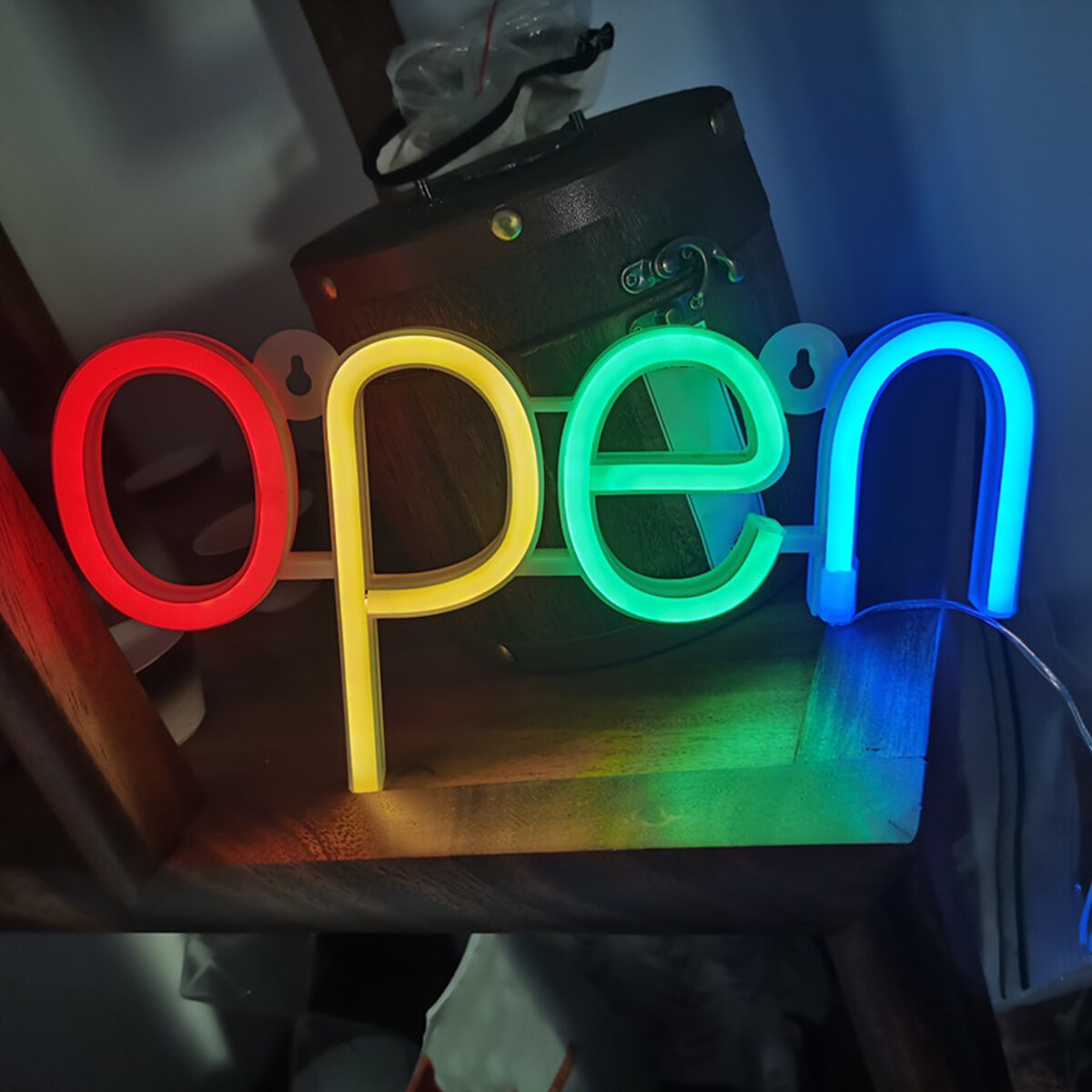 Open LED Neon Night Sign Light 28.8 x 14.5cm Hanging Ad Plate Shop Bar ...