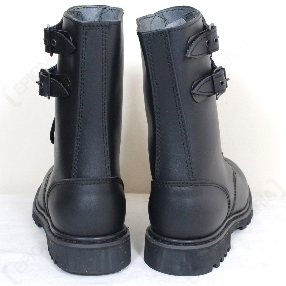 Black Leather French Army Ranger Buckle Boots - Mens Combat Military ...
