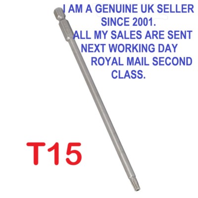 1/4" Hex Shank 150mm Long T15 Magnetic Torx Security Screwdriver Bit ...