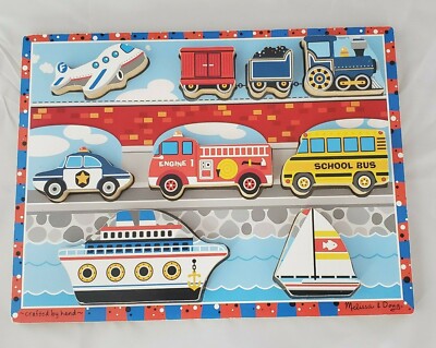 Melissa and Doug wood puzzle chunky Transportation airplane boat police ...