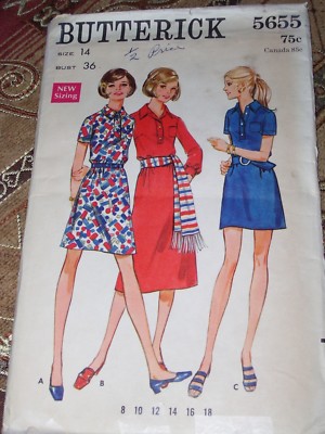 🌼 1969 BUTTERICK #5655 - LADIES ( 3 STYLE - 3 LENGTH ) RETRO DRESS ...
