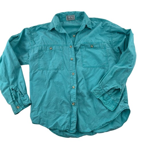 Vintage Bonjour Teal Button-Up Shirt Womens Large 100% Cotton Long ...