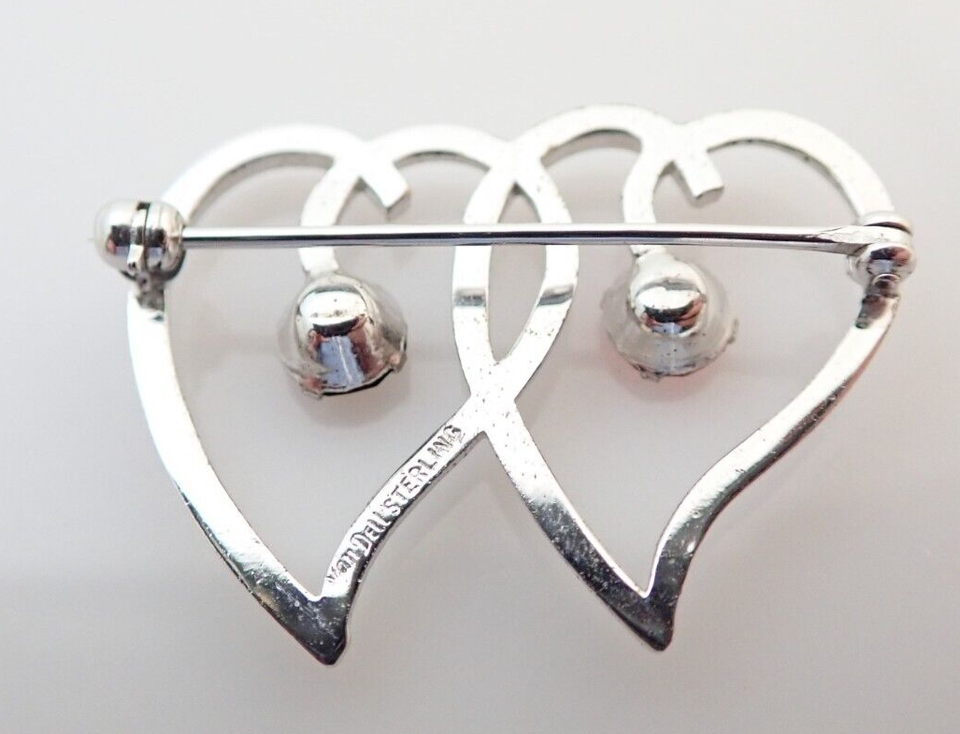 Vintage Van Dell Signed Double Hearts Jeweled Stones Sterling Silver ...