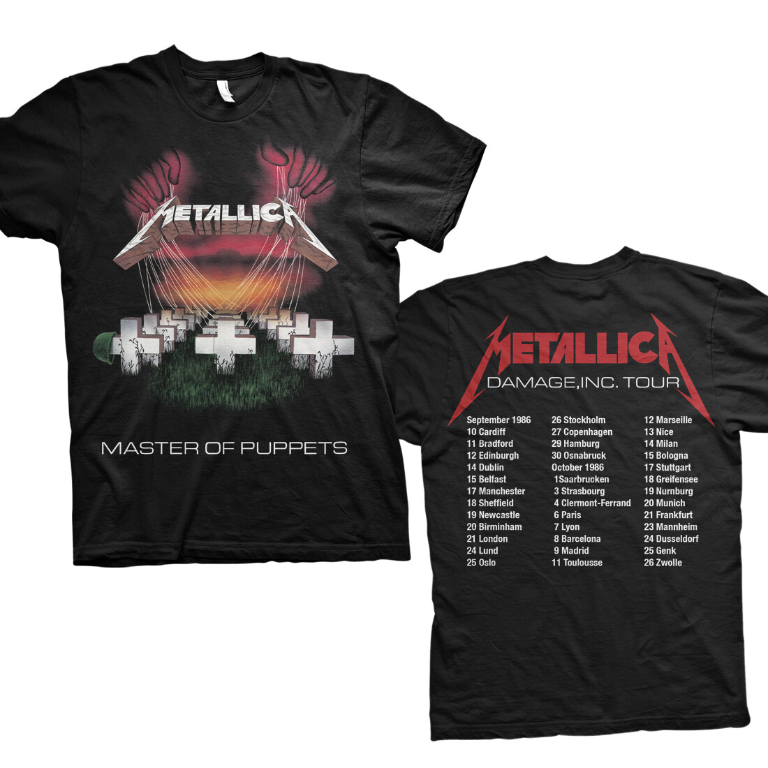Metallica Mop Tour Europe 86' Black Official Tee T-Shirt Mens Unisex | eBay