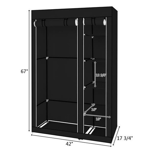 67" Portable Clothes Closet Wardrobe with Non-woven Fabric and Hanging ...
