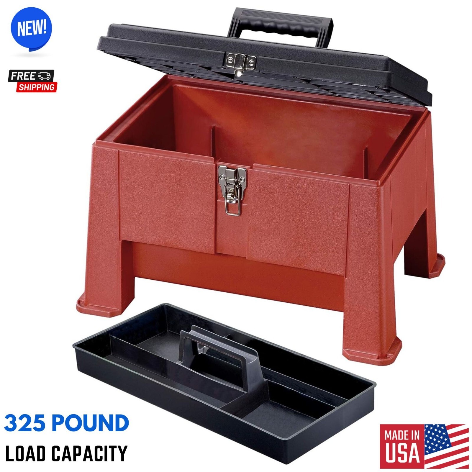Shop Garage Truck Step Stool Tool Heavy Duty Storage Box Removable Tray ...