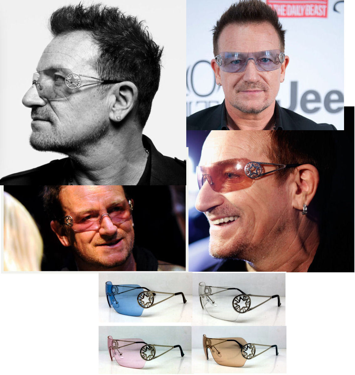 BONO SUNGLASSES SHIELD STAR MULTI COLOR CONCERT TOUR blue pink brown ...