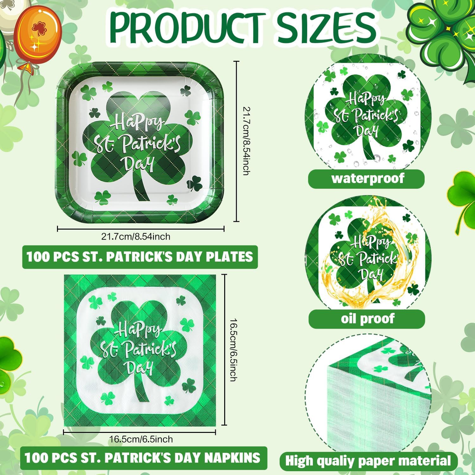 200 Pcs St Patrick'S Day Paper Plates and Napkins Includes 8.54 ...
