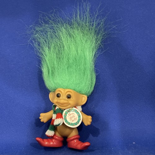 Vtg. Russ Troll Merry Little Trolls 3” Christmas Elf Scarf Green Hair ...