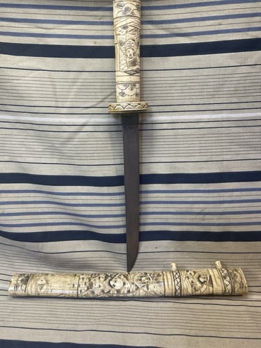 Antique Japanese Tanto Sheath Knife Carved Figural Sword 15” | eBay