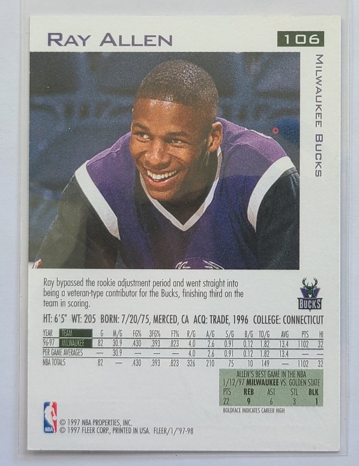 1997-98 Fleer All-Rookie #106 Ray Allen Basketball Card | eBay