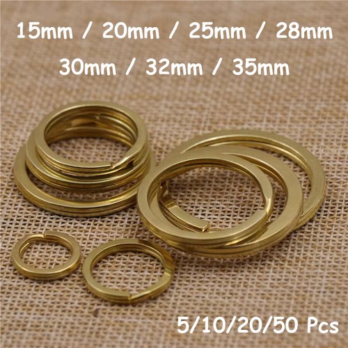 15/20/25/30/32/35mm Solid Brass Flat Keyring Split Key Rings Hoop Loop ...