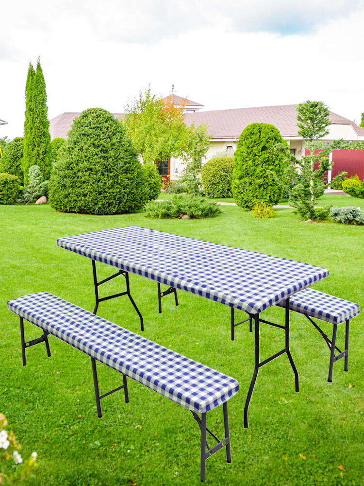 Picnic Table and Bench Cover Waterproof Tablecloth w/ Bench Cover Vinyl ...