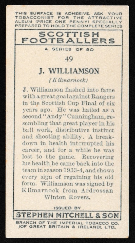 Mitchell (Stephen) - 'Scottish Footballers' (1934) - J. Williamson ...