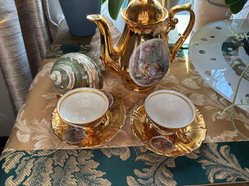 Gold Tea Service for 4, Du-Co KUNSTREHAU Bavaria, made Germany 13 pcs ...