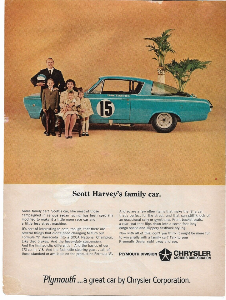 Plymouth Chrysler Motors Formula S Barracuda SCCA National Champion Vtg ...