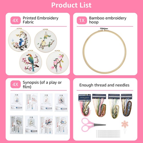 Embroidery Kit for Beginners Bird and Flower Cross Stitch Starter Kits ...