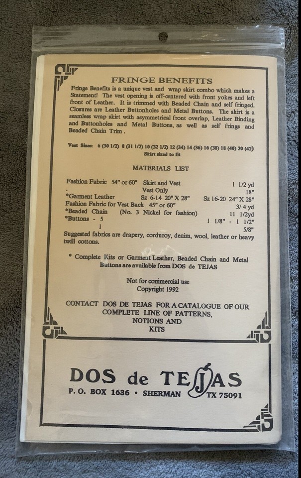 6022 Dos de Tejas Pattern -Womens Vest & Wrap Skirt Fringe Benefits | eBay