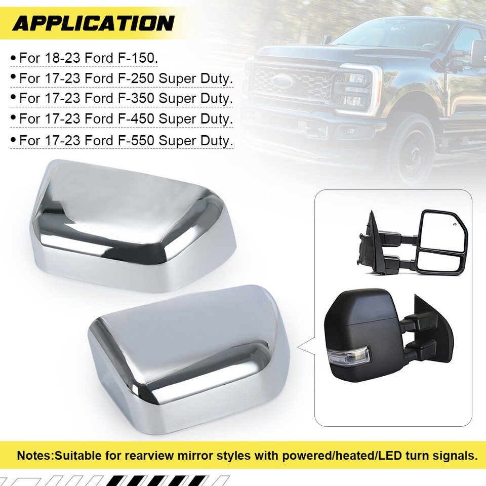 Chrome Mirror Cover Cap Set LH & RH For 2017-2024 Ford Super Duty F250 ...