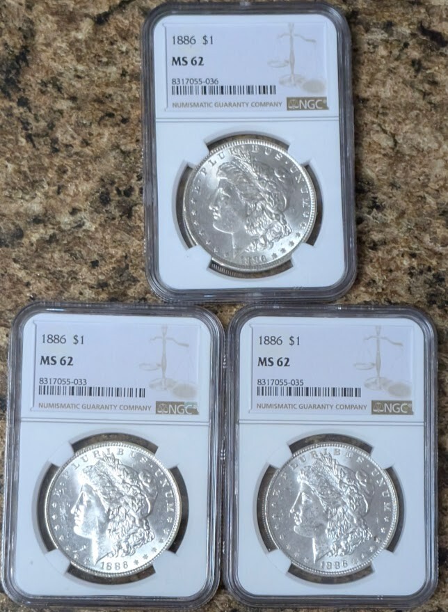 3X 1886-P Morgan Silver Dollar NGC MS62 - Lot of 3 | eBay