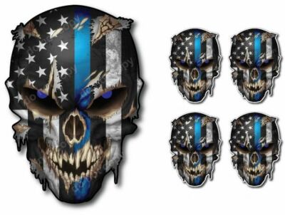 5x Thin Blue Line American Flag Skull Police Sticker Decal Car Truck ...