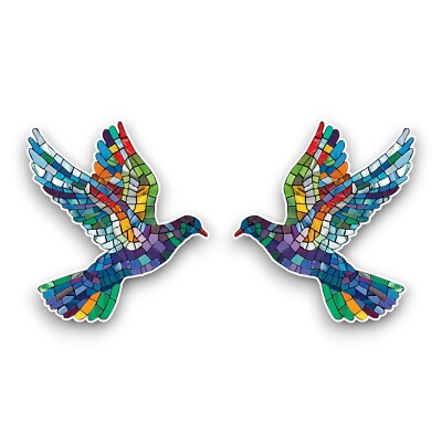 2x Small Dove of Peace Bird Stained Glass Mosaic Opaque Vinyl Sticker ...