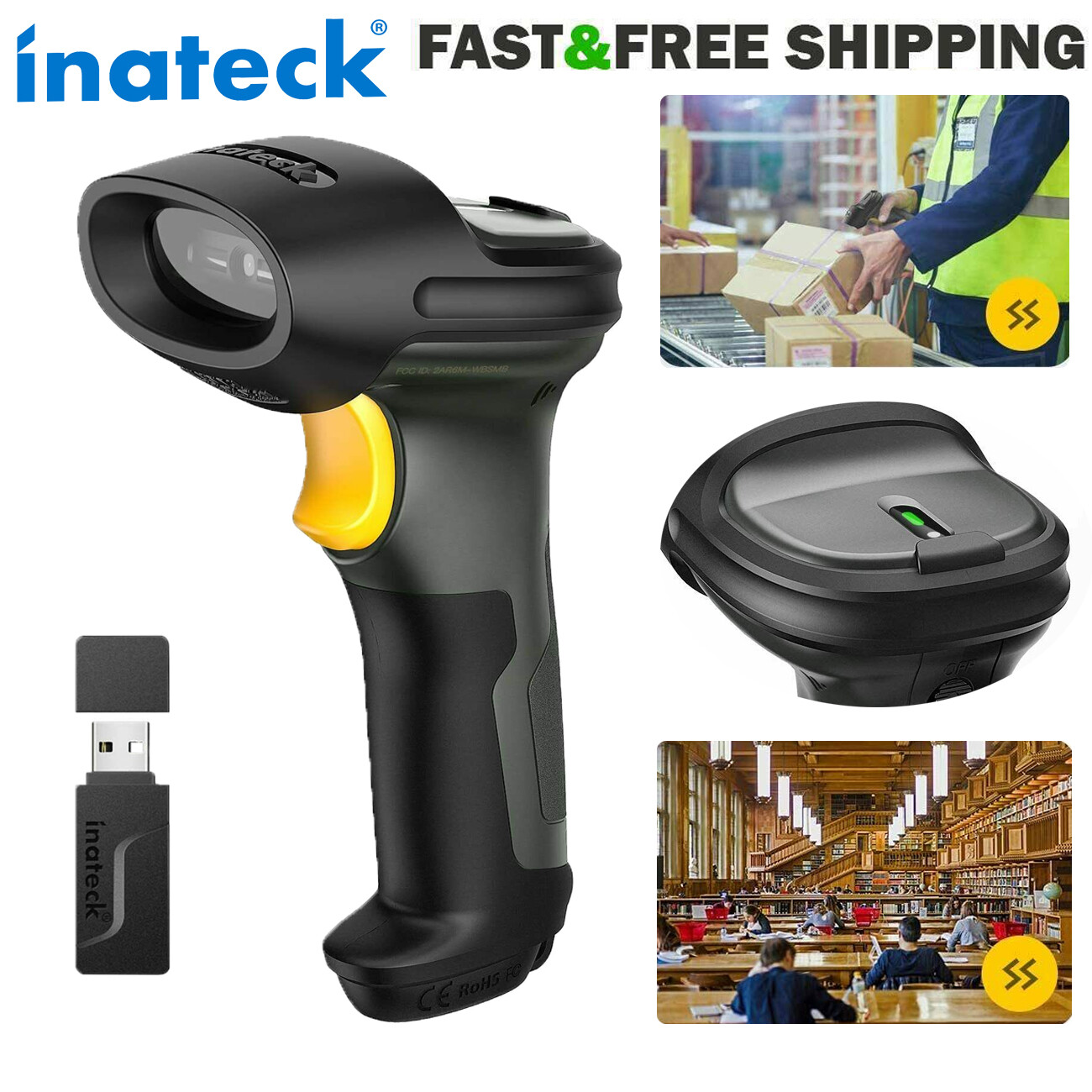 Inateck 1D Wireless Bluetooth Barcode Scanner Reader Gun Anti Shock ...