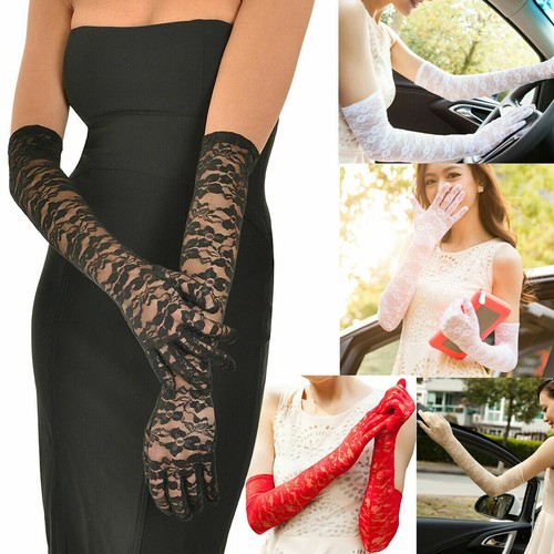 US Sexy Lace Gloves Thin Long Bride Wedding Party Arm Elbow Prom ...