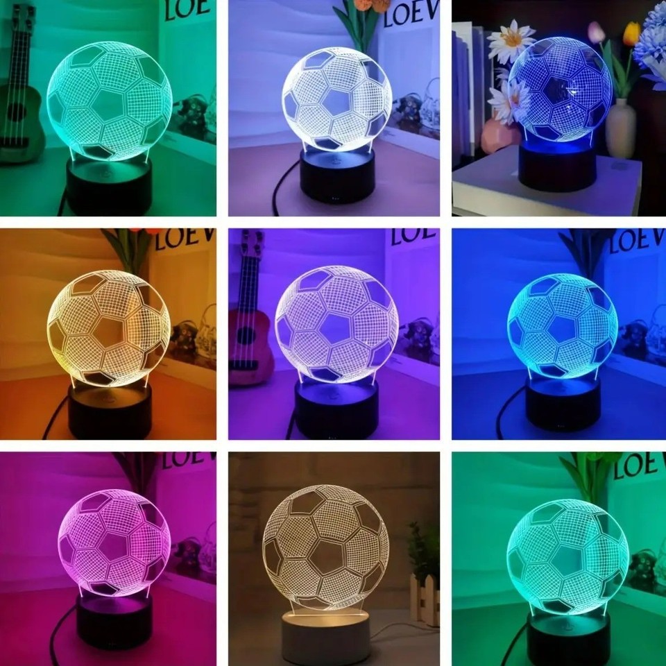 3D Soccer Night Stand Light Led Lamp Optical Illusion 7 Color Football ...