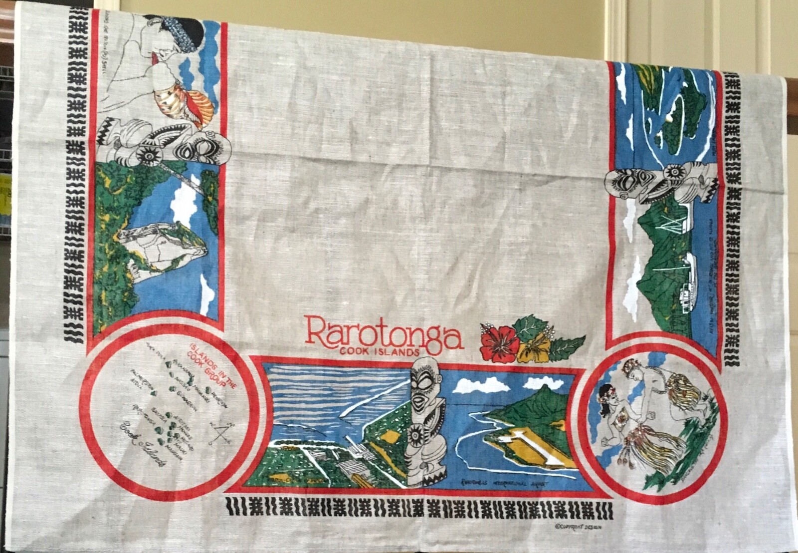 Cook Islands Souvenir Tablecloth Wallhanging Tiki Dancing Ura Hula ...