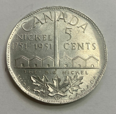 Canada 5 Cents 1751 1951 Big Nickel Sudbury George VI Commemorative ...