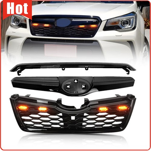 2014-2018 Subaru Forester Front Upper Grille Grill With Lights | Black ...