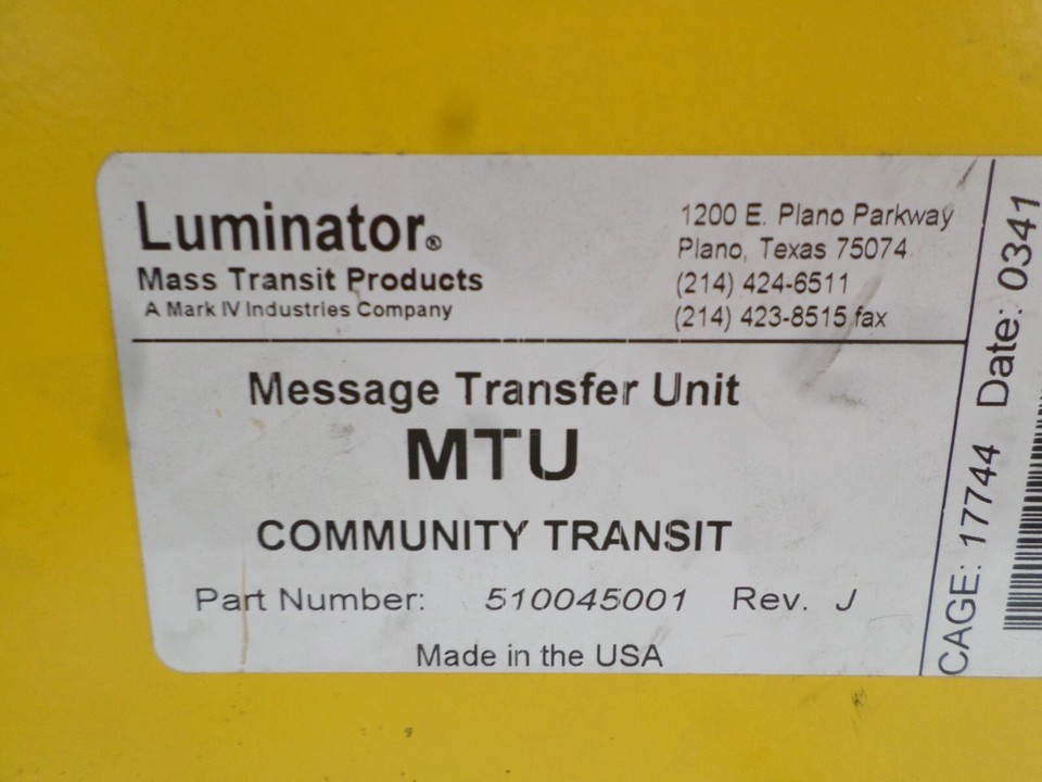 One Surplus Luminator 510045-001 Bus Destination Sign MTU Message ...