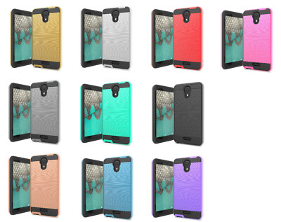 For Cricket Vision 2 U304AC Metallic Slim Brush Hybrid Case Phone Cover ...