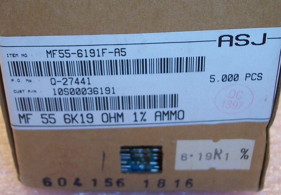 QTY (100) 6.19K Ohm 1/4W 1% PRECISION METAL FILM RESISTORS MF55-6191F ...
