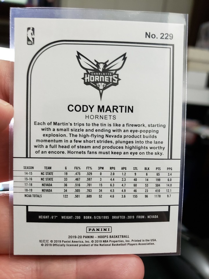 2019-20 NBA Hoops #229 Cody Martin Rookie Hornets RC | eBay