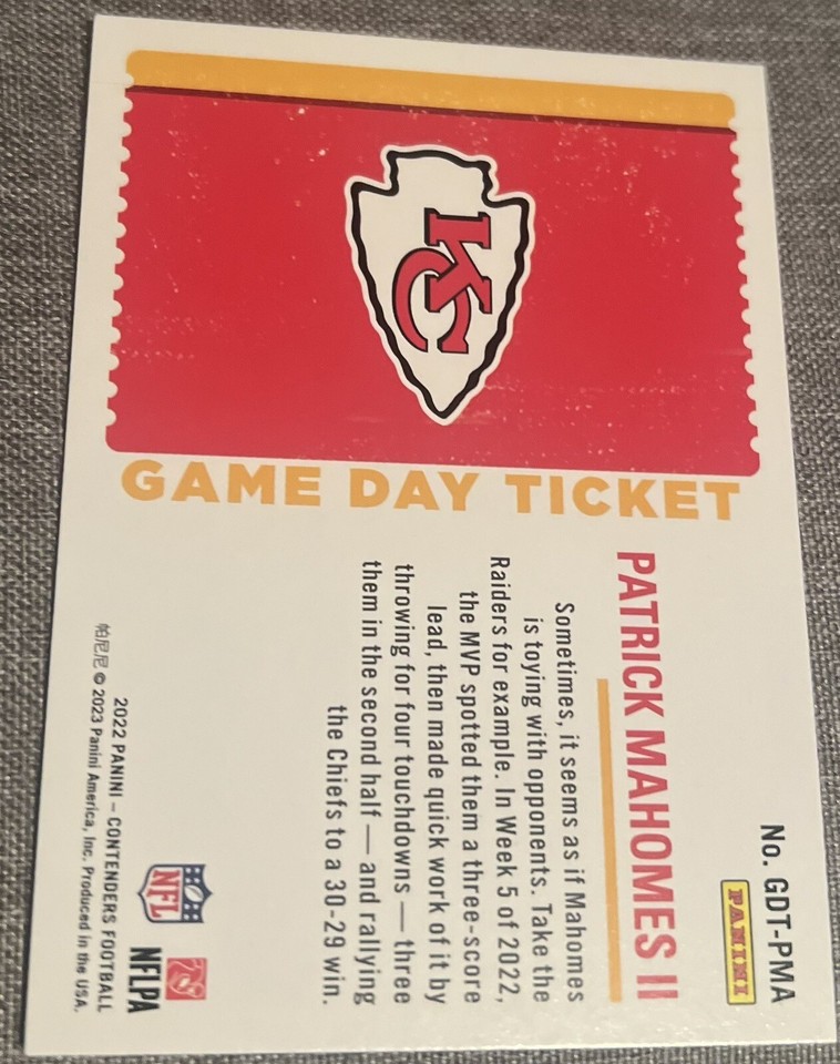 2022 Panini Contenders - Game Day Ticket Silver #GDT-PMA Patrick ...