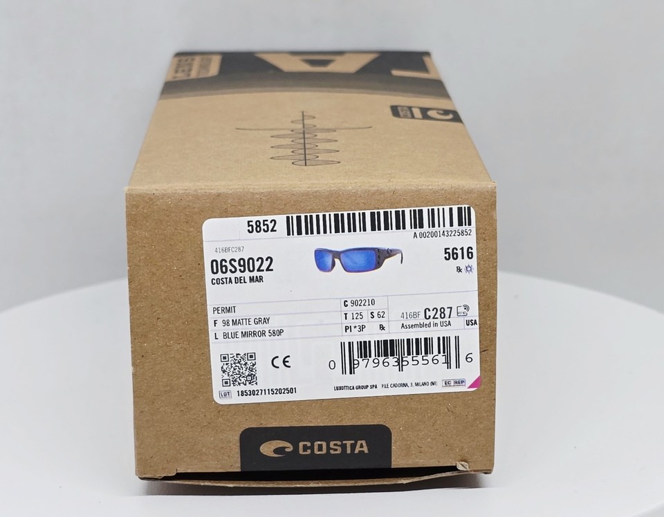 COSTA DEL MAR matte gray/blue mirror PERMIT polarized 580P sunglasses ...