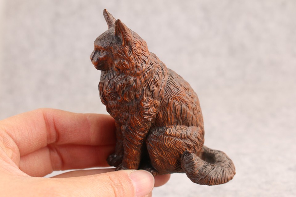 Asian rare Hand Carved Boxwood cat Netsuke Figurine : Pretty cat ...