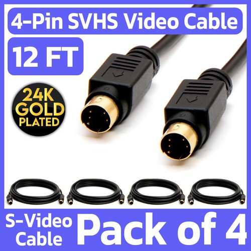 4 Pack SVHS Cord 12ft S-Video Cable Mini-Din 4Pin Male to Male Wire TV ...