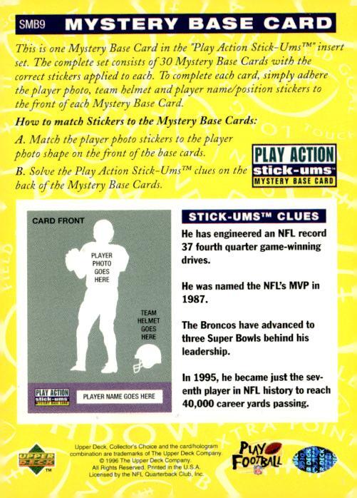 1996 Collector's Choice Update SMB9 John Elway Play Action StickUms ...
